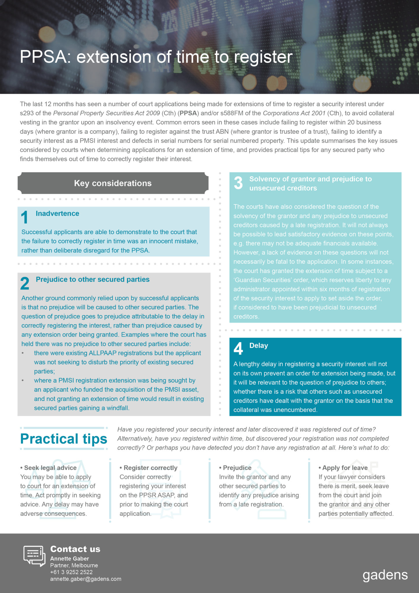 PPSA: extension of time to register | Gadens